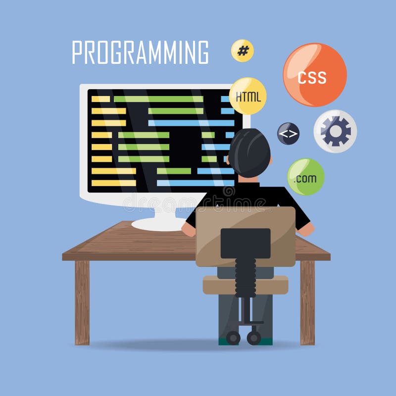 Web Developer Working On Computer Programming Coding Stock Vector Illustration Of Development