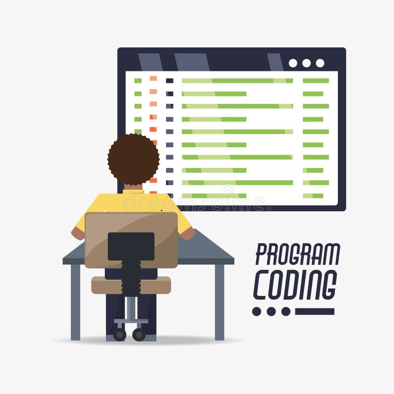 Web Developer Working On Computer Programming Coding Stock Vector Illustration Of Binary Code