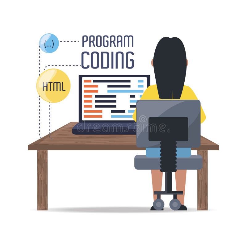 Web Developer Working on Computer Programming Coding Stock Vector - Illustration of person ...