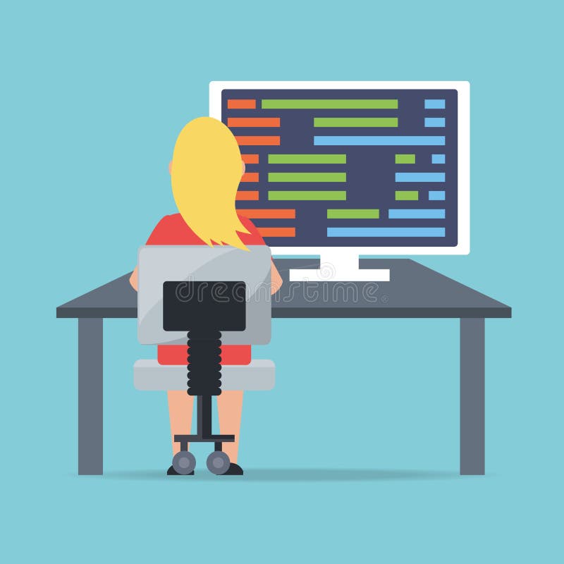 Web Developer Working On Computer Programming Coding Stock Vector Illustration Of Development