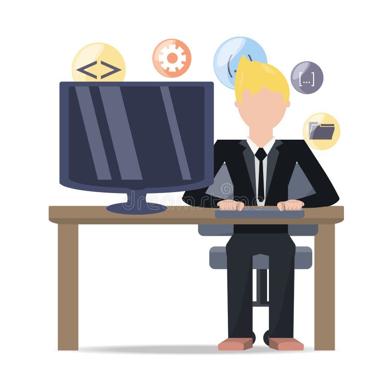 Web Developer Working On Computer Programming Coding Stock Vector