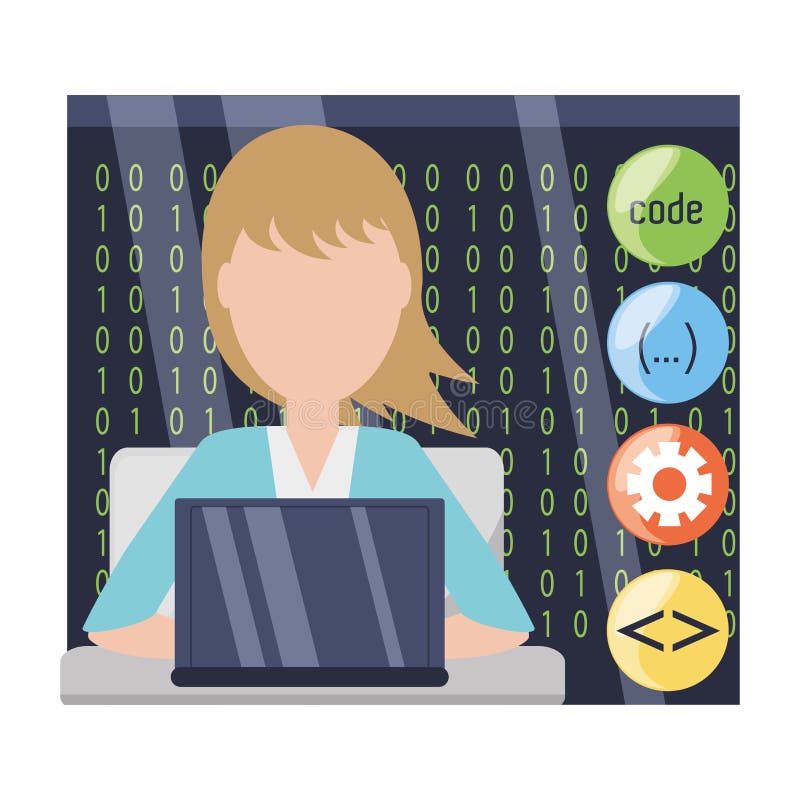 Web Developer Working On Computer Programming Coding Stock Vector Illustration Of Development