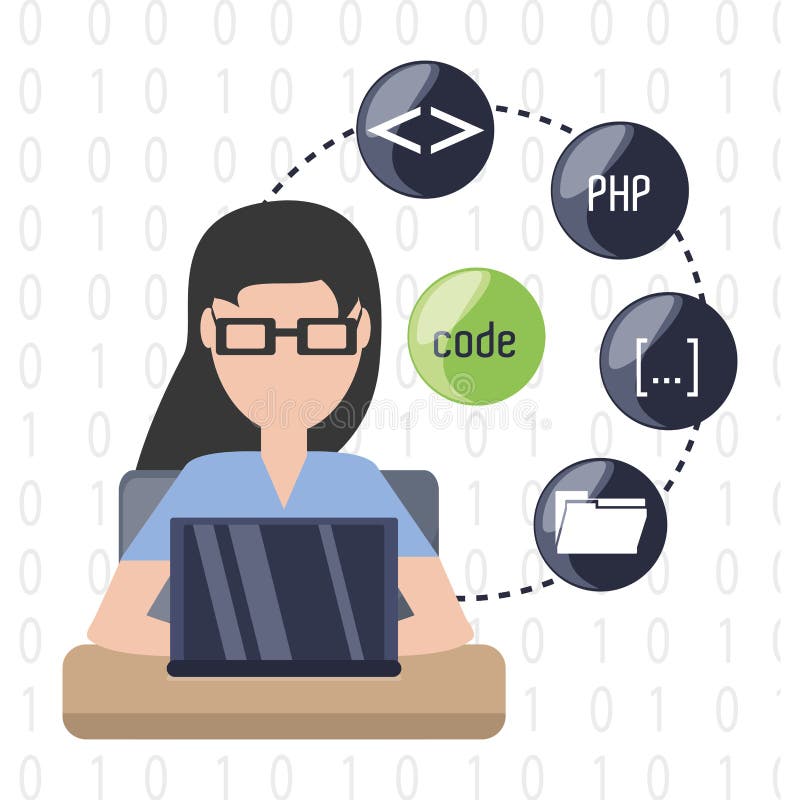 Web Developer Working On Computer Programming Coding Stock Vector Illustration Of Development