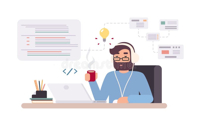 Web-developer Works on Laptop. Horizontal Banner with Young Programmer ... Web-developer Works on Laptop. Horizontal Banner with Young Programmer ...