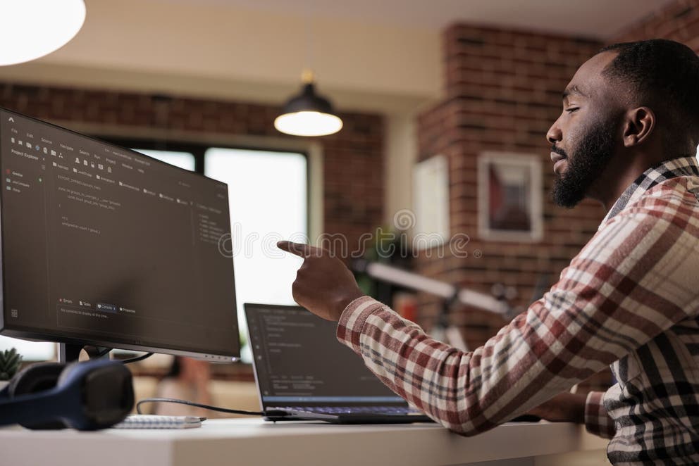 Web Developer Writing Program Code Data Base Stock Image - Image of ...
