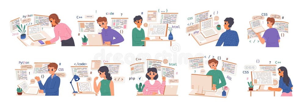 Web Developers and Coder Build Projects. Programming, Seo Web Coding Characters Stock Vector ...