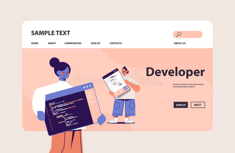 Web Developers Couple Creating Program Code Development Of Software And Programming Concept