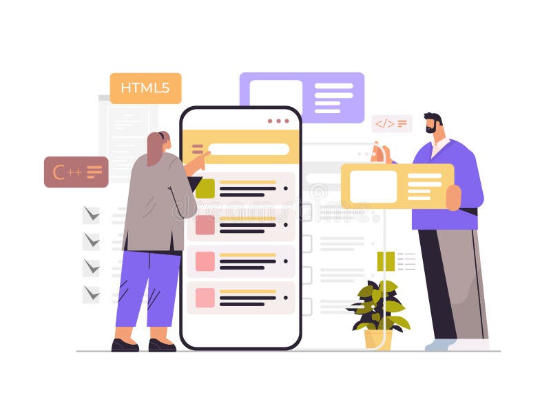 Web Developers Creating Program Code On Smartphone Screen Development Of Software And