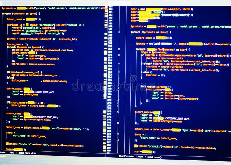 Web Developing of the Site Using Php Language. Php Code in the Editor, Front View Stock Photo ...