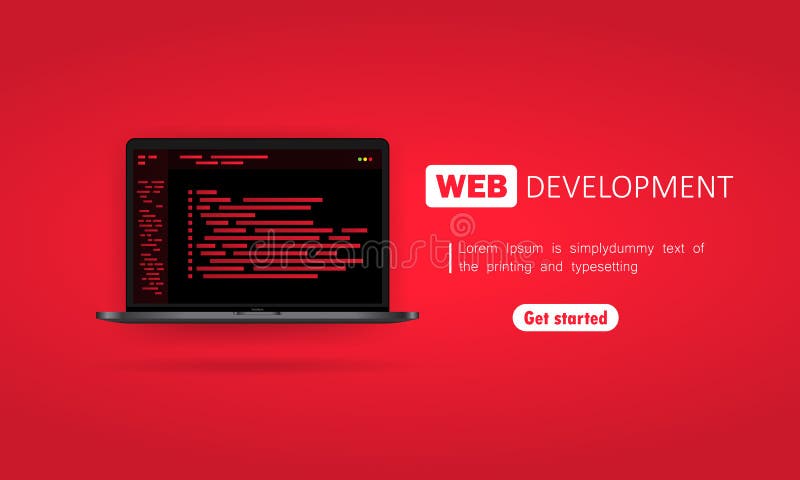 Web Development Banner. Working on Laptop. Flat Design Concepts for ...