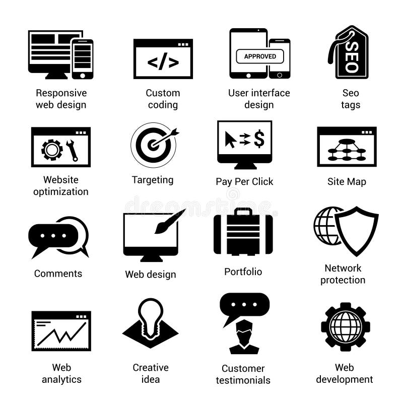 Web Development Black Mini Concept Icons and Infographic Symbols Set ...