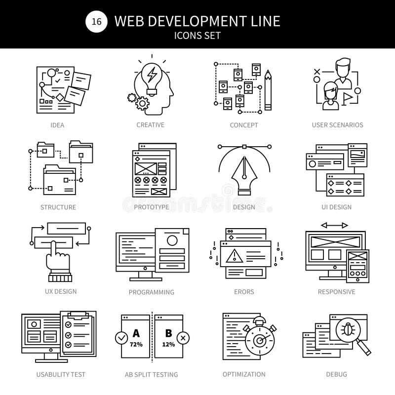 Web Development Black Line Icon Set Stock Vector - Illustration of ...