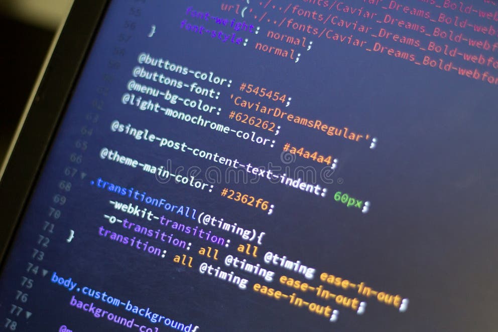 Web Development Code: CSS/less Styles Preprocessor Script Lines Stock Photo - Image of developer ...