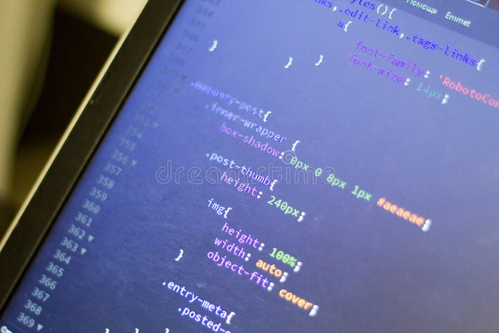 Web Development Code: CSS/less Styles Preprocessor Script Lines Stock Photo - Image of black ...