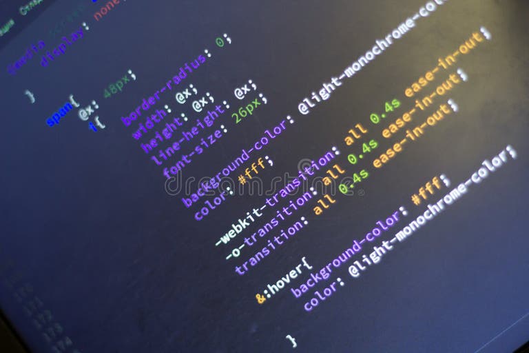 Web Development Code: CSS/less Styles Preprocessor Script Lines Stock Photo - Image of ...