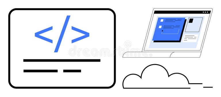 Web Development Code Screen with Laptop and Cloud Technology Concept ...