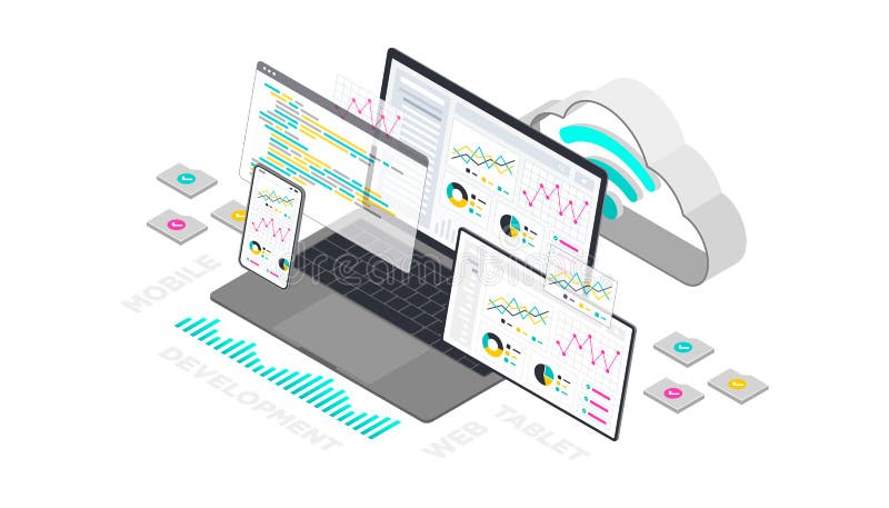 Web Development and Coding. Cross Platform Development Website Stock Vector - Illustration of ...