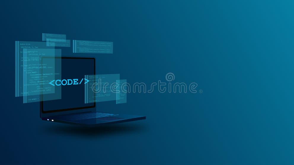 Web Development, Coding, Programming, Data Analysis Laptop with Futuristic UI Stock Vector ...