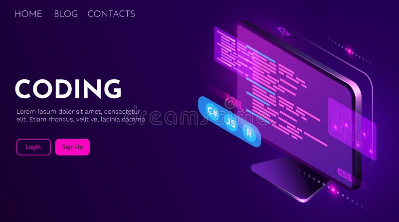 Web Development Coding And Programming Futuristic Banner Computer Code On Computer Stock