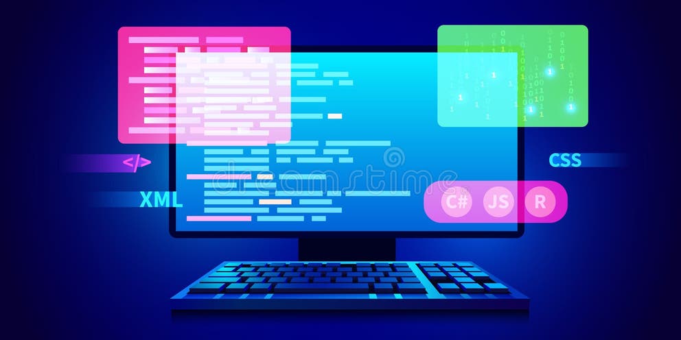Web Development, Coding and Programming Futuristic Banner. Computer Code on Computer Stock ...