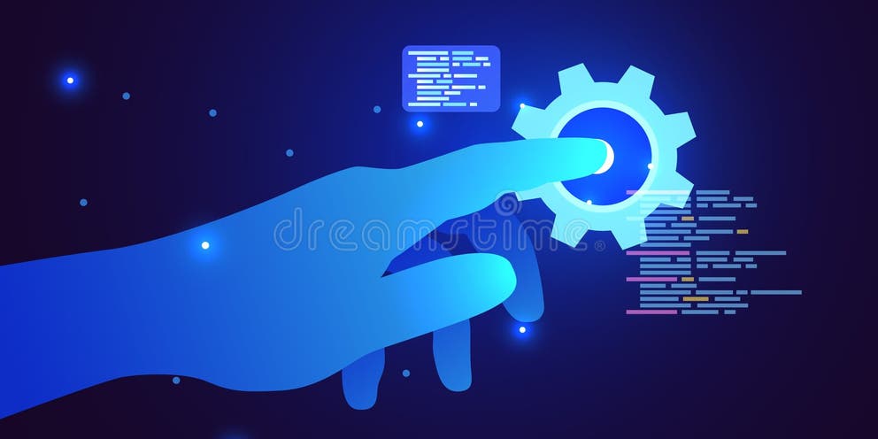 Web Development, Coding and Programming Futuristic Banner. Hand Touching Computer Code Stock ...