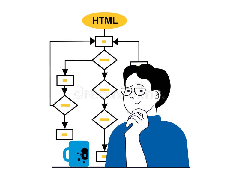 Web Development Concept With Character Situation Man Developer Coding And Creates Algorithms