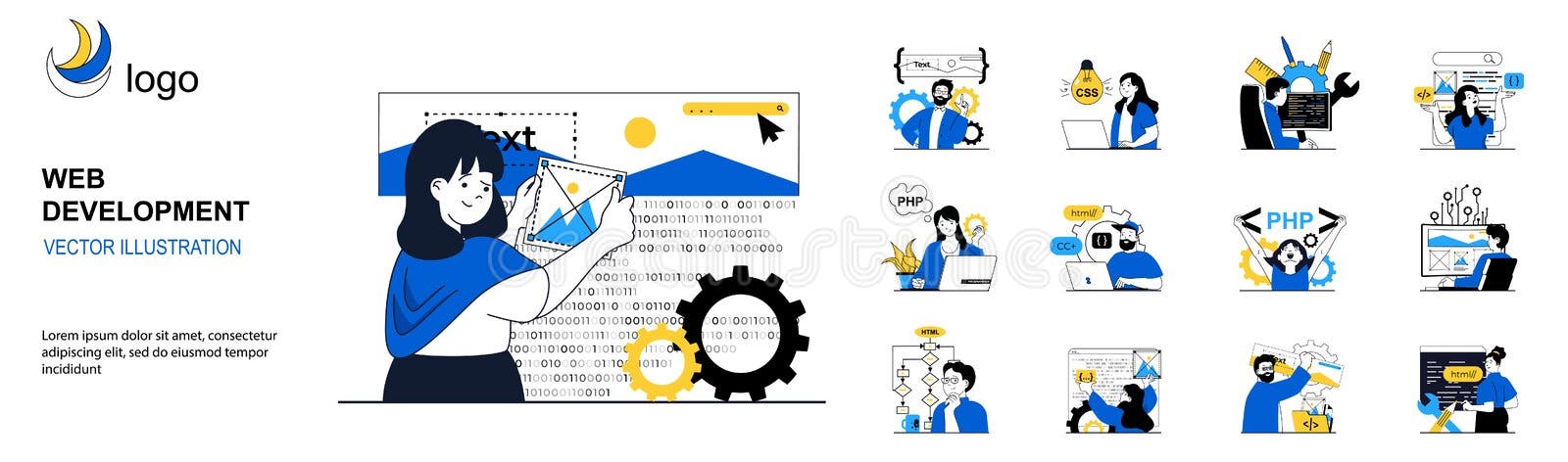 Web Development Concept with People Scene in Flat Cartoon Design. Stock ...