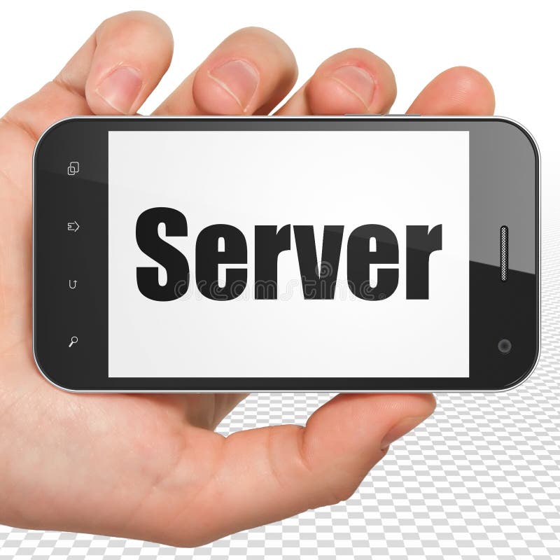 Web Development Concept: Hand Holding Smartphone with Server on Display ...