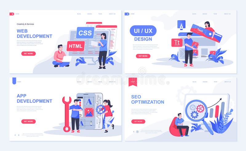 Web Development Concept For Landing Page In Flat Design App Creating With Ui Ux Designing Html