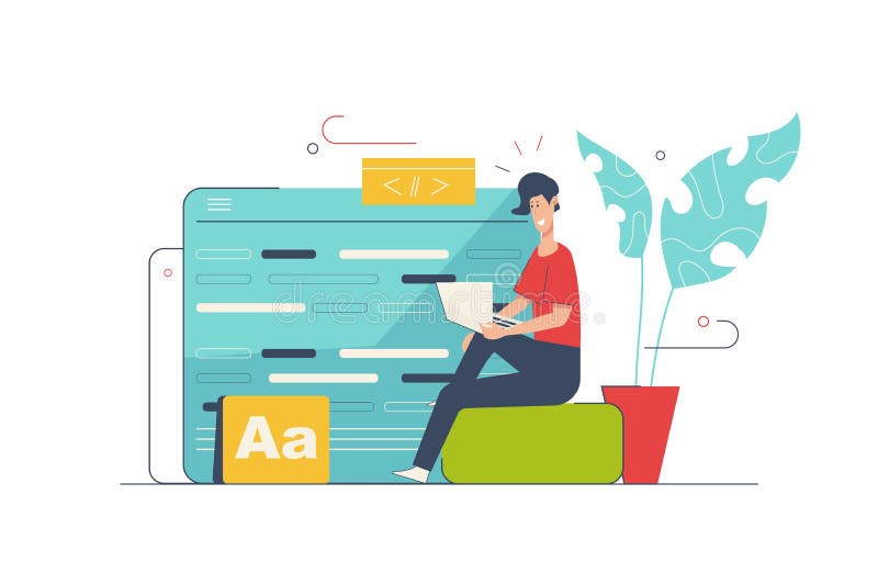 Web Development Concept with People Scene in Flat Cartoon Design Stock ...
