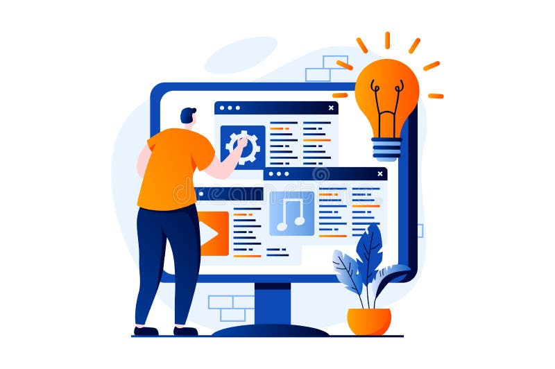 Web Development Concept with People Scene in Flat Cartoon Design. Stock ...