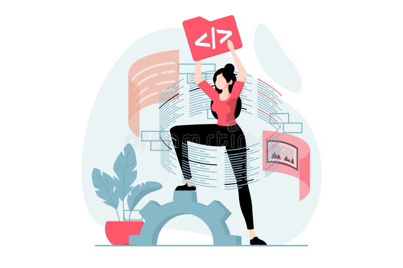 Web Development Concept With People Scene In Flat Design Stock Vector Illustration Of
