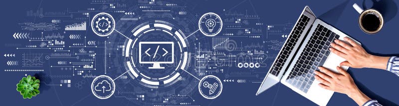 Web Development Concept with Person Using a Laptop Editorial Stock Image - Image of information ...