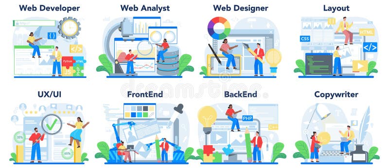 Web Development Concept Set. Creating and Presenting Content Stock ...