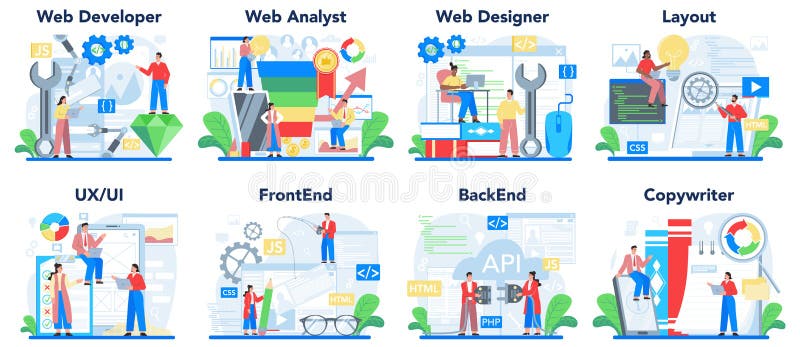 Web Development Concept Set. Creating and Presenting Content Stock ...