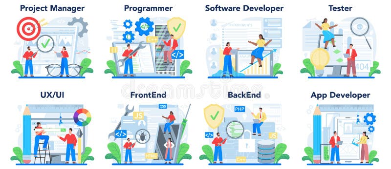 Web Development Concept Set. Programming, Coding and Presenting Stock ...