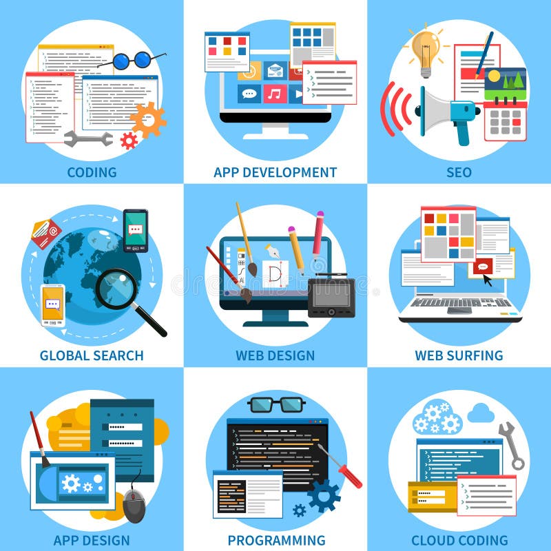 Web Development Concept Set Stock Vector - Illustration of programming ...