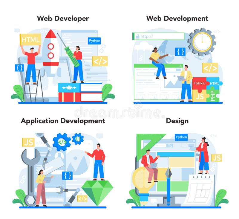 Web Development Concept Set. Website Optimization and Web Page ...