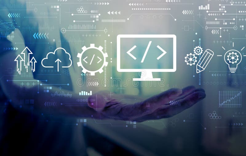 Web Development Concept with Young Man Stock Image - Image of code ...