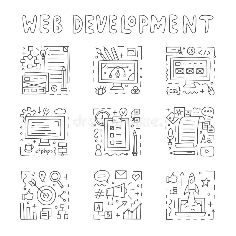 Backend development doodle stock vector. Illustration of sign - 139983107