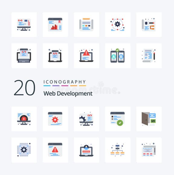 20 Web Development Flat Color Icon Pack Like Coding Web Development ...
