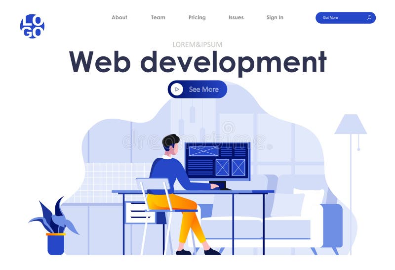Web Development Flat Landing Page. Frontend Developer Working at ...