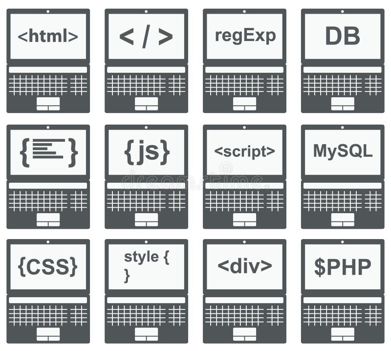Web Development Icon, Set on Laptop Screen Stock Vector - Illustration of code, line: 44473628