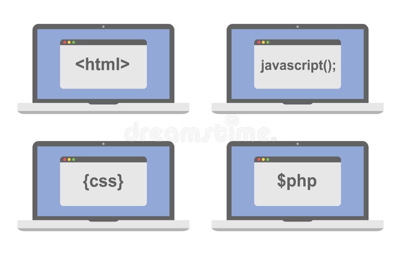 Web Development Icon, Set on Laptop Screen Stock Vector - Illustration ...