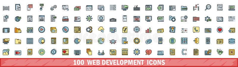 100 Web Development Icons Set, Color Line Style Stock Vector ...