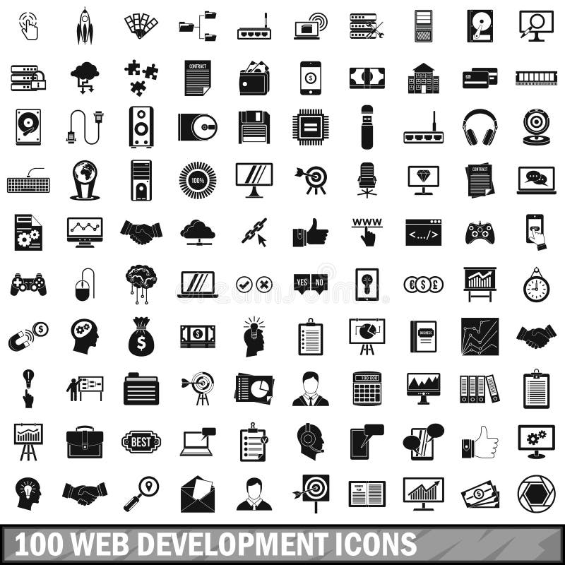 100 Web Development Icons Set, Simple Style Stock Vector - Illustration ...