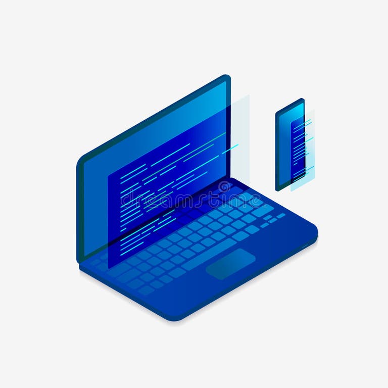 Web Development Isometric Concept, Programming and Coding. Laptop ...