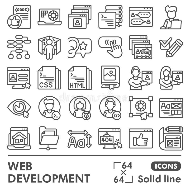 Seo and Development Line Icon Set, Computing Symbols Collection, Vector ...