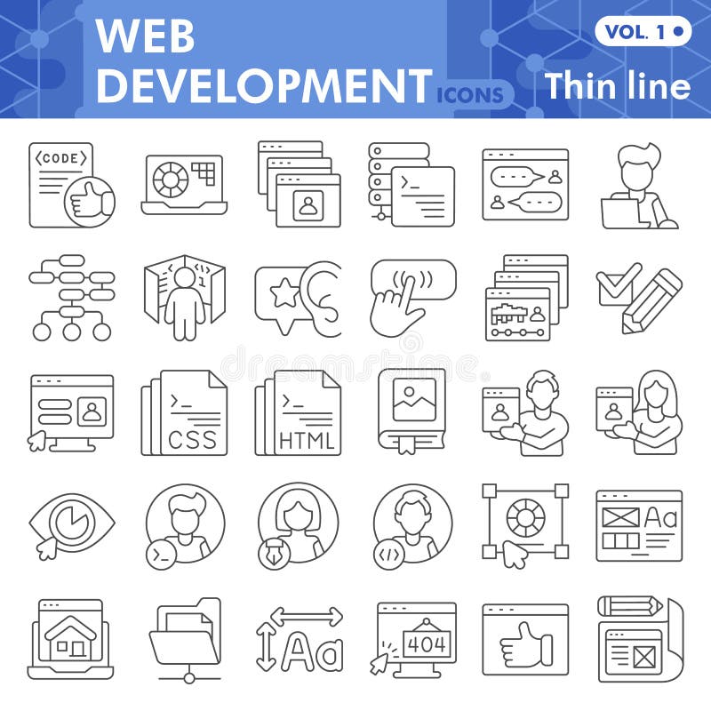 Seo and Development Line Icon Set, Computing Symbols Collection, Vector ...