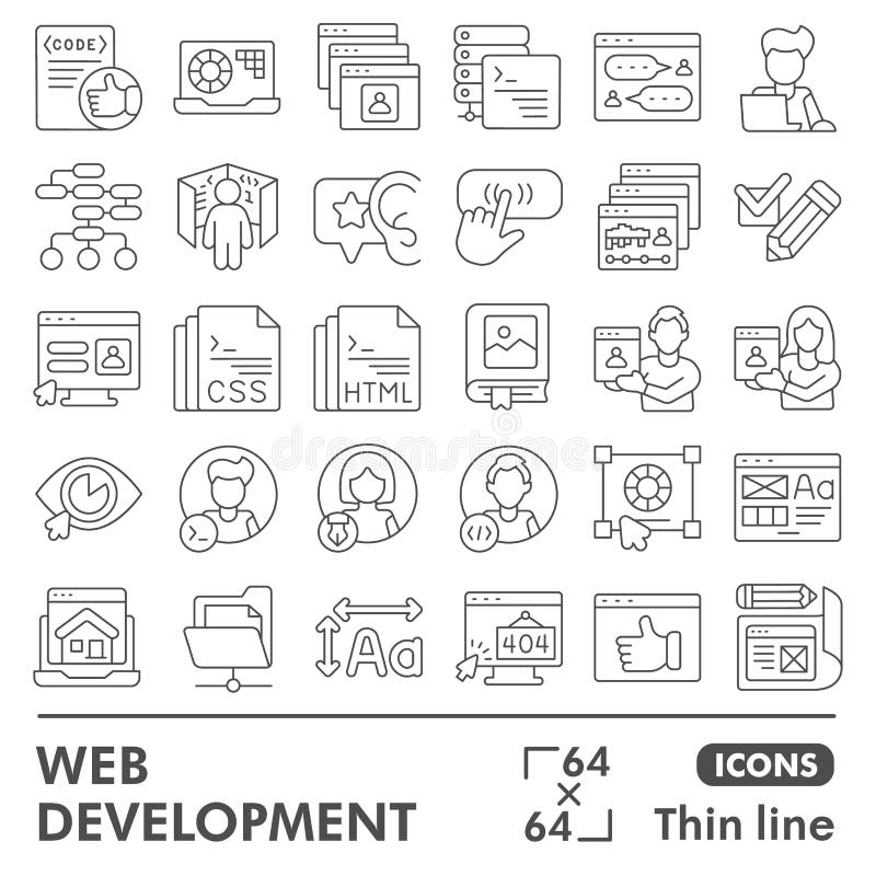 Seo and Development Line Icon Set, Computing Symbols Collection, Vector ...